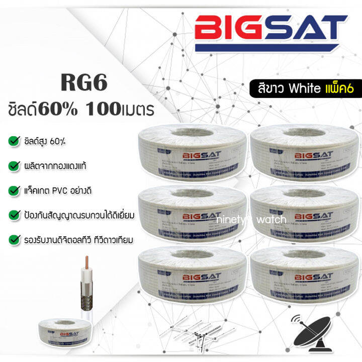 LEOTECH BIGSAT Coaxial RG 6 White ชิลด์ 64 เส้น 60% 100 เมตร สีขาว (แพ ...