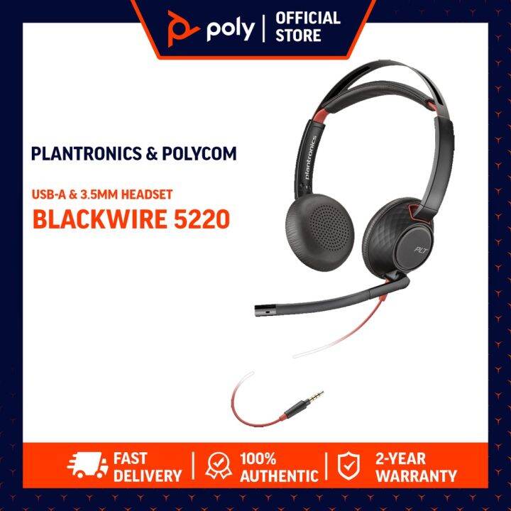 ♗Poly Plantronics Blackwire 5220 USB-A with 3.5mm Stereo Wired Headset ...