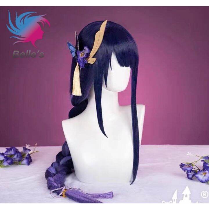 ☬Raiden Shogun Wig Genshin Impact Raiden Ei Cosplay 90cm Purple Wigs ...