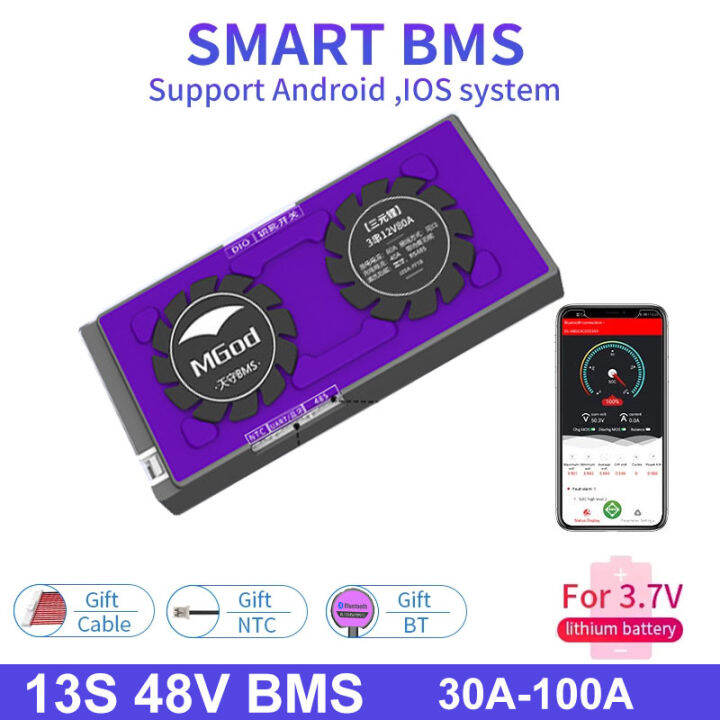 สมาร์ท BMS 13S 48V 30A 40A 60A 80A 100A สมาร์ทบลูทูธ BMS Li-Ion Lithium ...