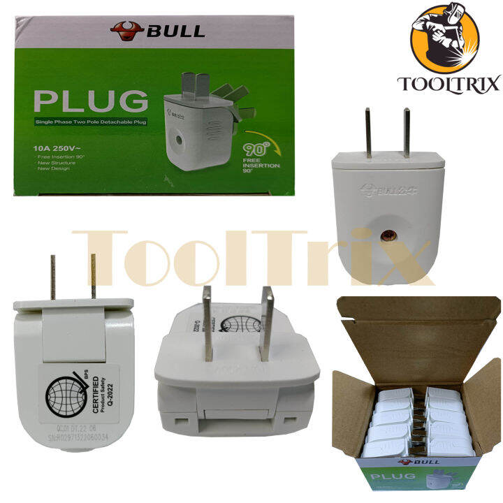 BULL Plug Single Phase Two Pole Detachable Plug 10A 250V 90° Rotary Safety Plug {Sold per box ...