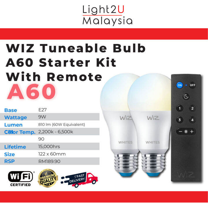 Philips WiZ E27 Smart Lighting Tunable White Bulb Starter Kit with WiZ ...