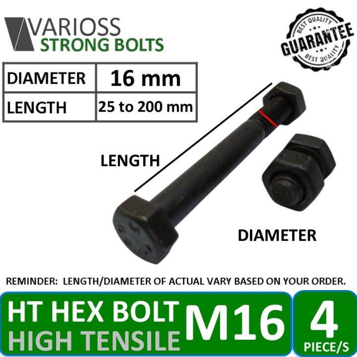 HT Hex Bolt, Size M16 or 16 mm diameter, 25 mm to 200 mm length with ...