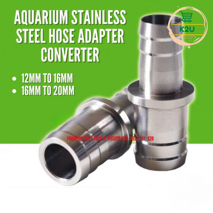 AQUARIUM Stainless Steel Hose Adapter Converter 12mm to 16mm & 16mm to ...