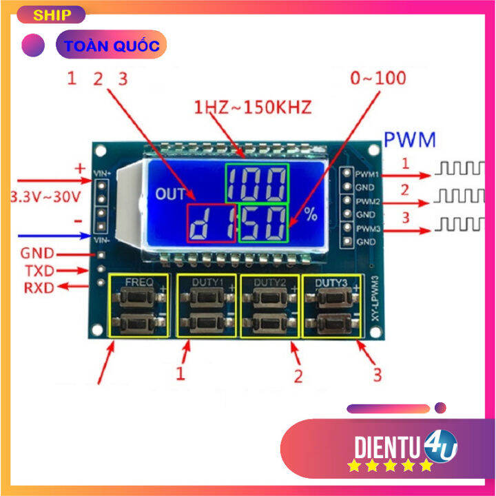 BỘ TẠO XUNG PWM 3 KÊNH ĐIỀU CHỈNH ĐƯỢC TỪ 1HZ-150KHZ XY-LPWM3 | Lazada.vn