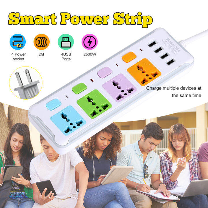 Independent Switch 4 Power Socket Strip with 4USB Port 2M / 5M ...