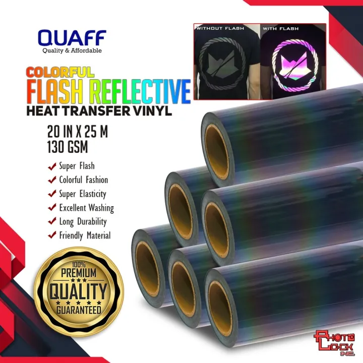 (1meter x 20 inches) QUAFF PU REFLECTIVE RAINBOW FLASH HEAT TRANSFER ...