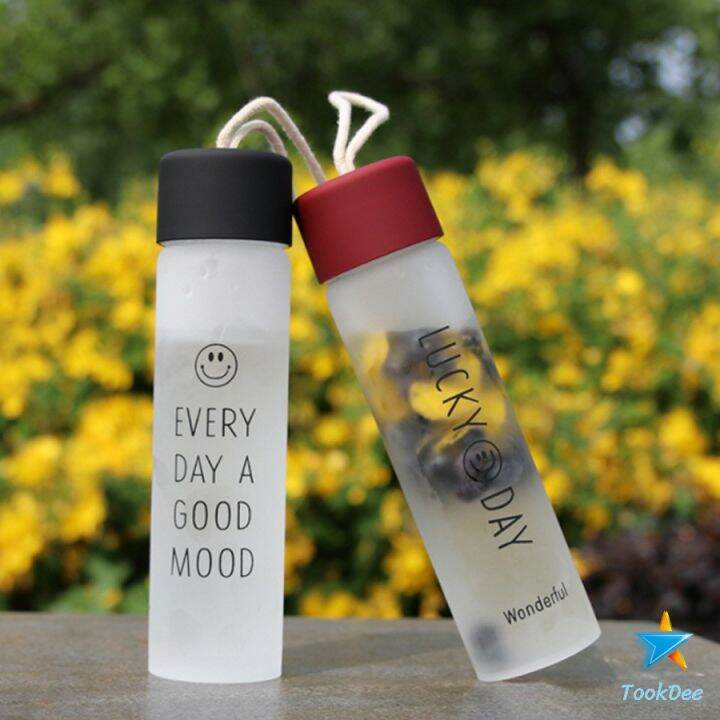 TookDee ขวดแก้วใส่น้ำดื่มพกพา กระบอกใส่น้ำ 360 ml มีสายคล้องมือ พกพาสะดวก Portable glass ...
