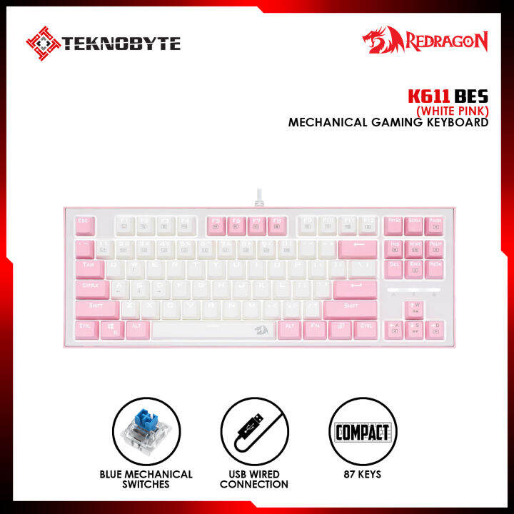 Redragon K611-W1B Bes White Pink BLUE switch Mechanical Gaming Keyboard Removable Keycap | Lazada PH