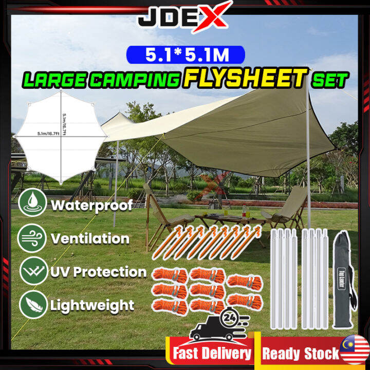 Large Flysheet 5.1x5.1m Tarp Tent Octagon Sunshade Awning Ultra-Large ...