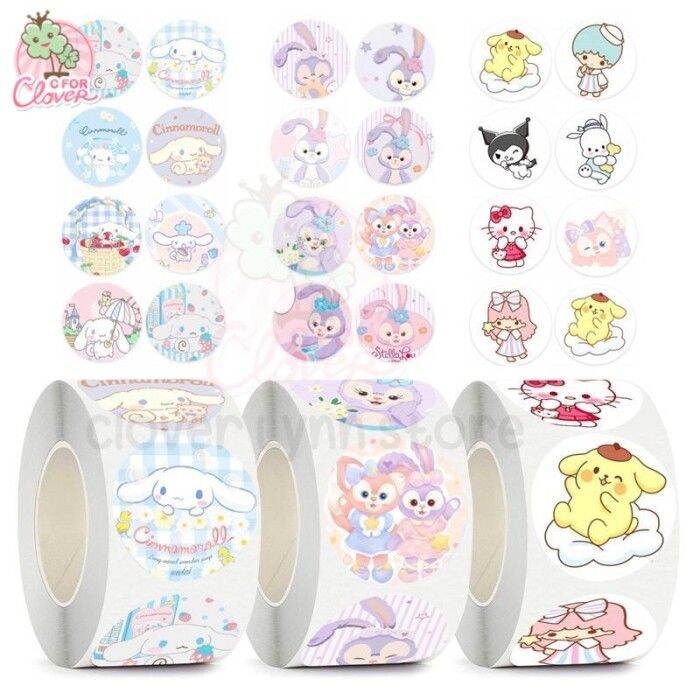STICKER 500 PCS/ROLL CUTE CHARACTER PICTURE bulat stiker gulung lucu ...