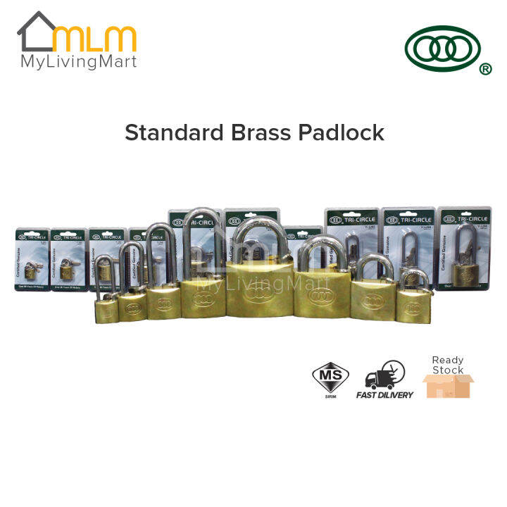 100% Original Tri-Circle Heavy-Duty Brass Padlock 20,25,32,38,50,63 ...