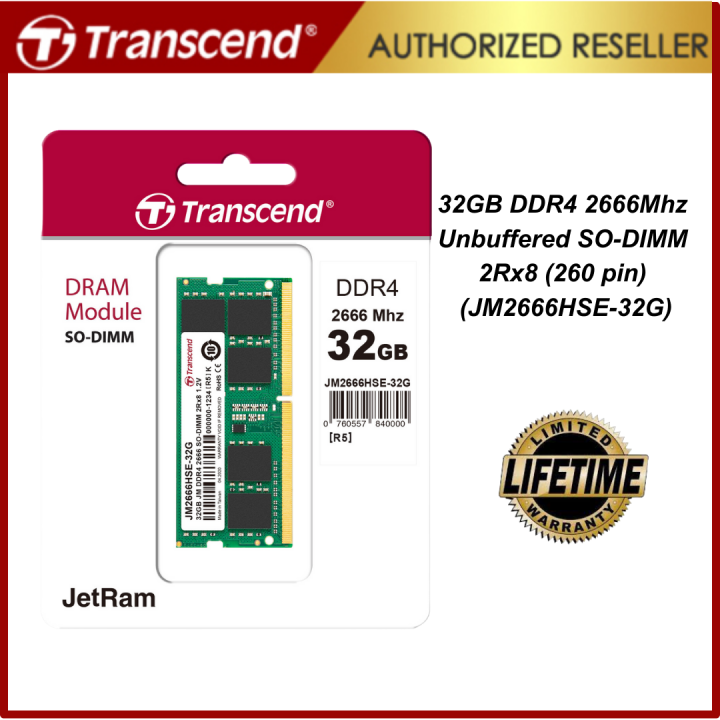 Transcend 32G | 16G| 8G | 4G | DDR4 2666Mhz SODIMM 260pin | 1.18 inches ...