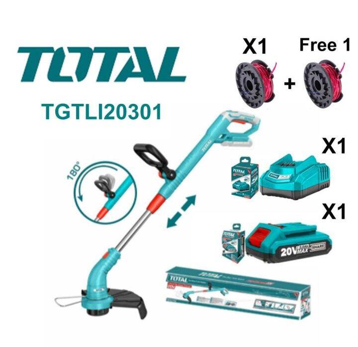 TOTAL TOOLS TG103512 & TGTLI20301 Li-ion Grass Trimmer +BATTERY 20 AH ...