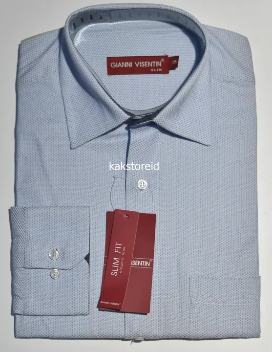 GIANNI VISENTIN Kemeja Pria Formal Lengan Panjang Biru Slimfit GVS 66 ...