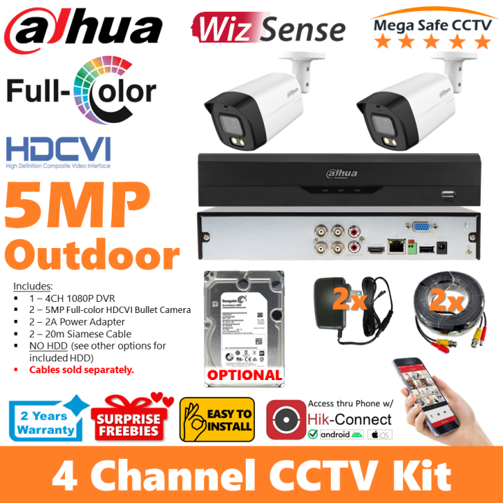 Dahua 4CH 5MP 2Cameras Full Color HDCVI Bullet Camera Outdoor WizSense ...