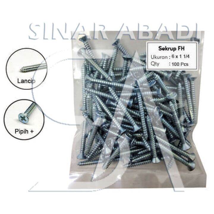 SEKRUP FH 6 x 1-1/4 - SKRUP FH 6x1-1/4 BAUT TAPPING ISI 100 PCS ...
