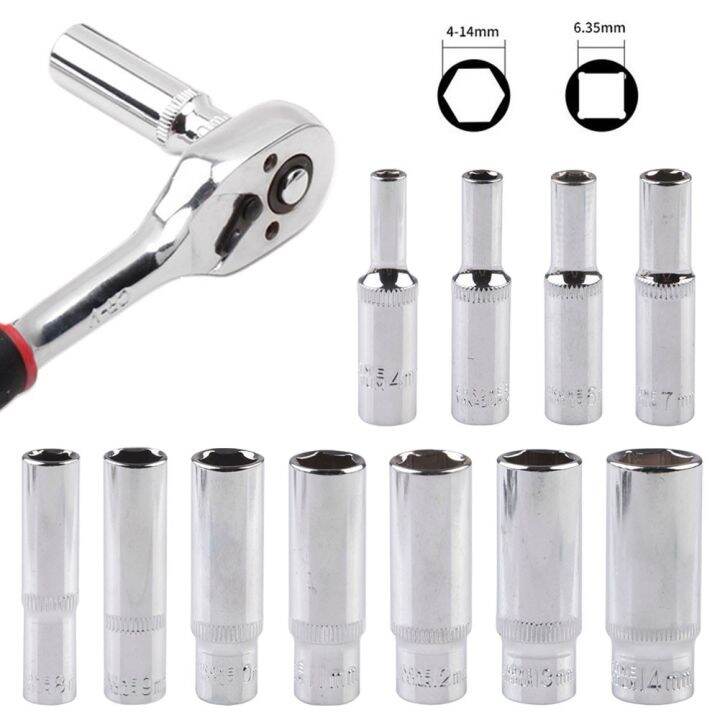 1/4 Inch 4-14mm Hex Socket Wrench Heads Impact Socket Ratchet Tool Deep ...