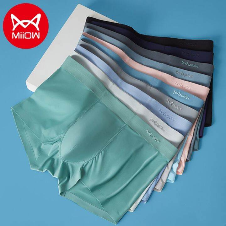 MiiOW 3ชิ้น120S ผ้าไอซ์ซิลค์กางเกงบอกเซอร์ผู้ชาย,กางเกงในไร้รอยต่อชั้นในชายกางเกงในผู้ชาย AAA ...