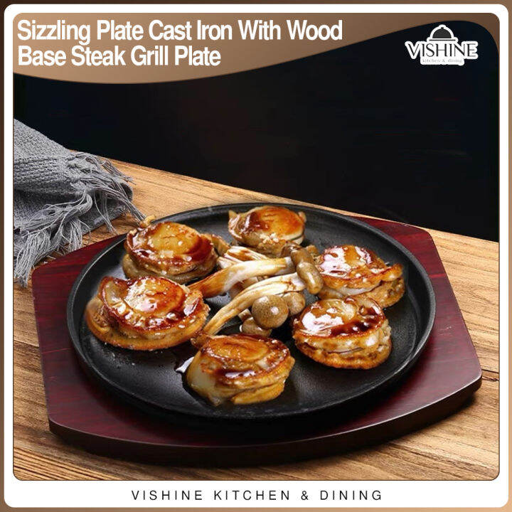 Sizzling Plate Sisig Plate Cast Iron With Wood Base Steak Grill Plate ...