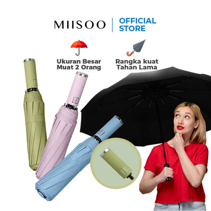 MIISOO Payung Lipat Umbrella Otomatis Polos Besar Anti UV Jumbo ...