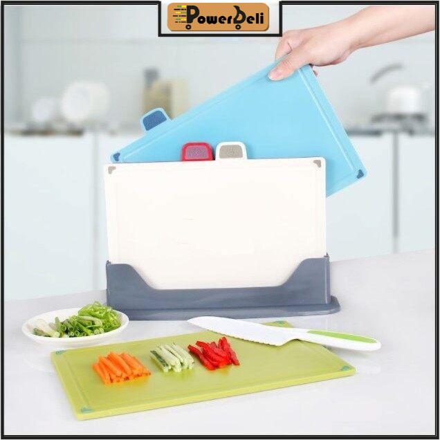POWERBELI New Design 4 pcs Colour Coded Chopping Board Set Label ...