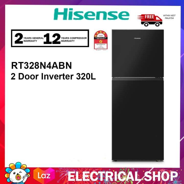 Hisense 320L 2 Door Inverter RT328N4ABN Refrigerator (Black) Peti Sejuk ...