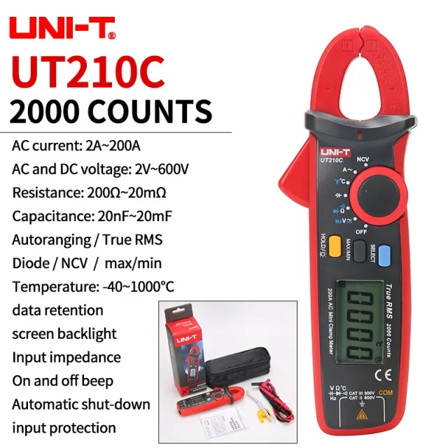 UNI-T UT210A / B / C / D / E 2000 นับช่วง 200A มินิแคลมป์มิเตอร์ ...