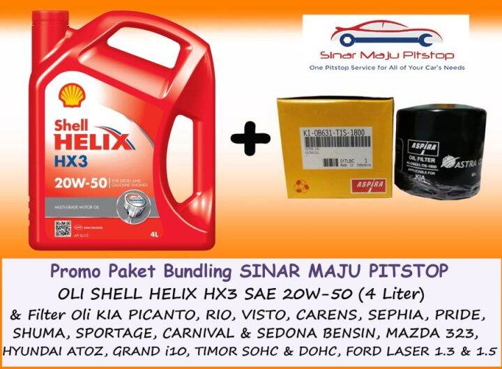 Paket Bundling Oli SHELL HELIX HX3 20W-50 Original 4 Liter & Filter Oli ...