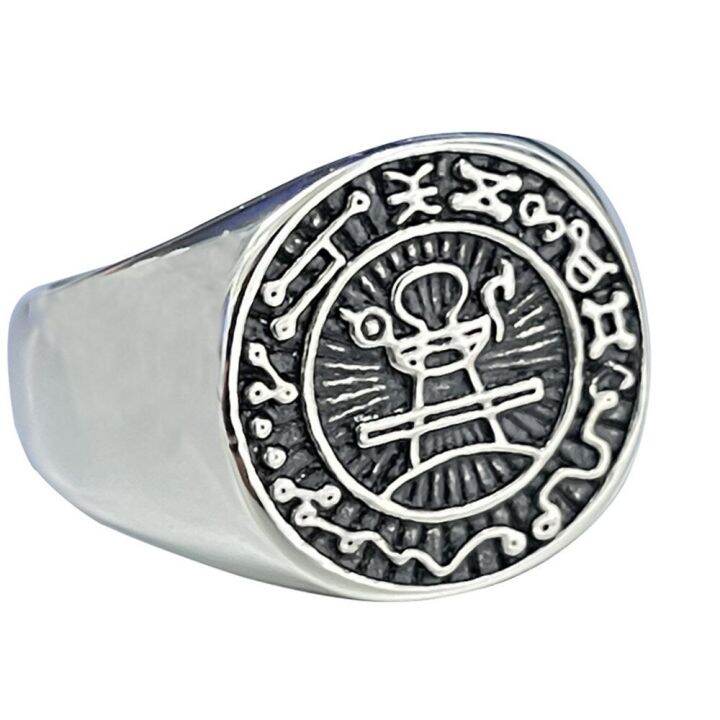 Chengjiao Seal of Solomon Seal Ring Magic Runes Stainless Steel Signet ...