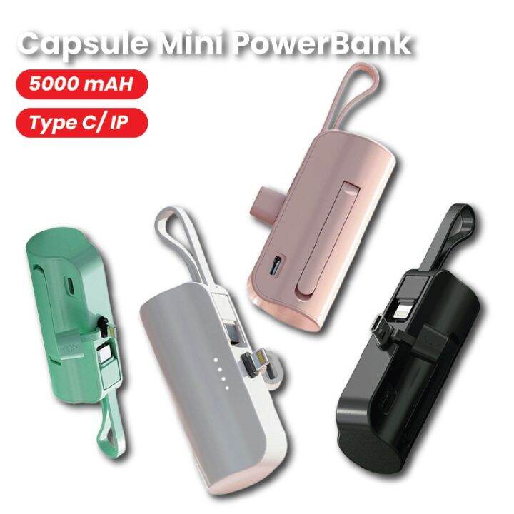 5000mAh Capsule Mini Portable PowerBank with Cable Type-C / iP Mini ...