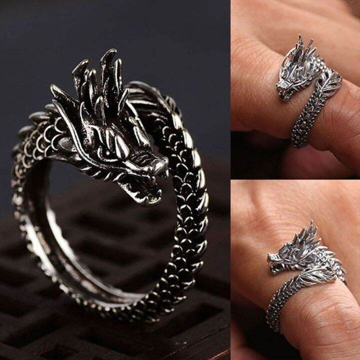 Vintage Thai Silver 925 Domineering Dragon World Ring European And ...