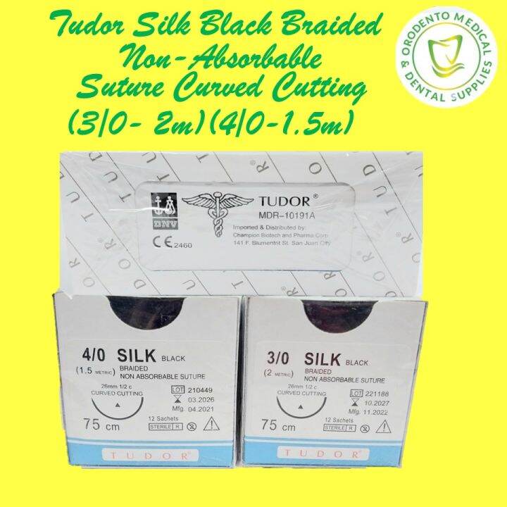 Tudor Silk Black Braided Non-Absorbable Suture Curved Cutting 3/0-4/0 75cm 12 Pieces | Lazada PH