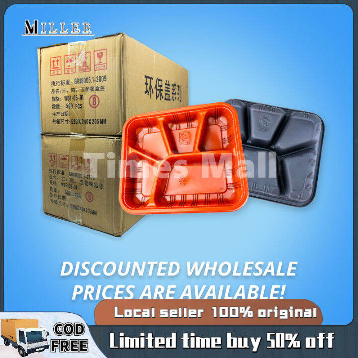 【FCL sales】[100 PCS] 5 - Division Disposable Bento Boxes with Lids (P9 ...