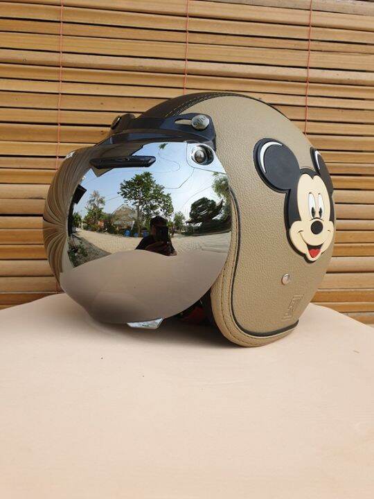 helm bogo gambar mickey mouse warna cream hitam kaca cembung silver ...