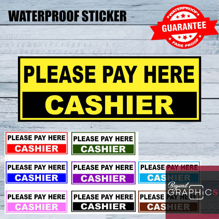 BG Cashier Pay Here Sign Sticker I PVCI Sintra Board (5 x 2.5 inches ...