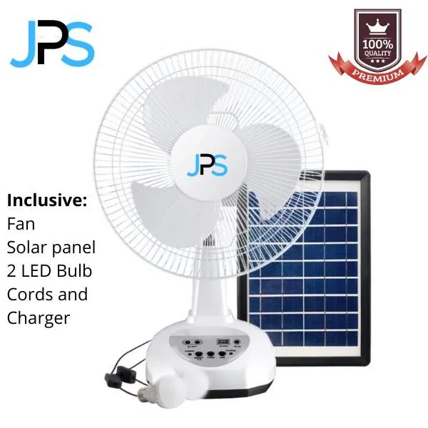 JPS Solar electric fan with charger and 2 bulbs direct 220v solar panel ...