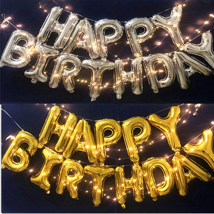 Happy Birthday Banner Wall Background Foil Letter Banner Set With LED ...