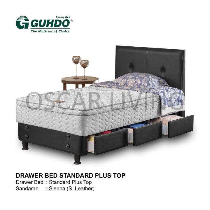 Guhdo Drawer Standard Plushtop Kasur Springbed + 3 Laci HB Sienna Hitam ...
