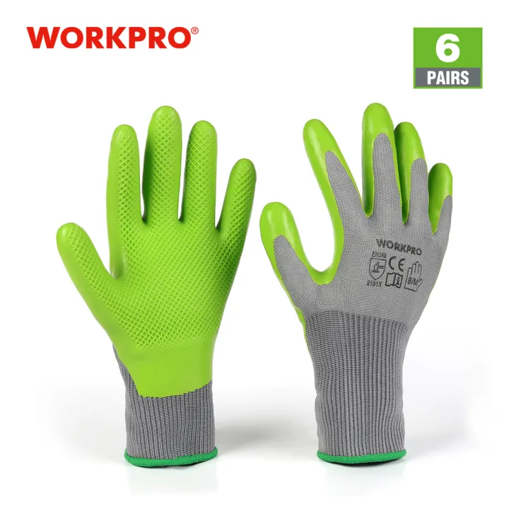 WORKPRO 6คู่สวนถุงมือถุงมือทำงานที่มี Eco น้ำยางปาล์มเคลือบถุงมือทำงานสำหรับกำจัดวัชพืชขุด ...