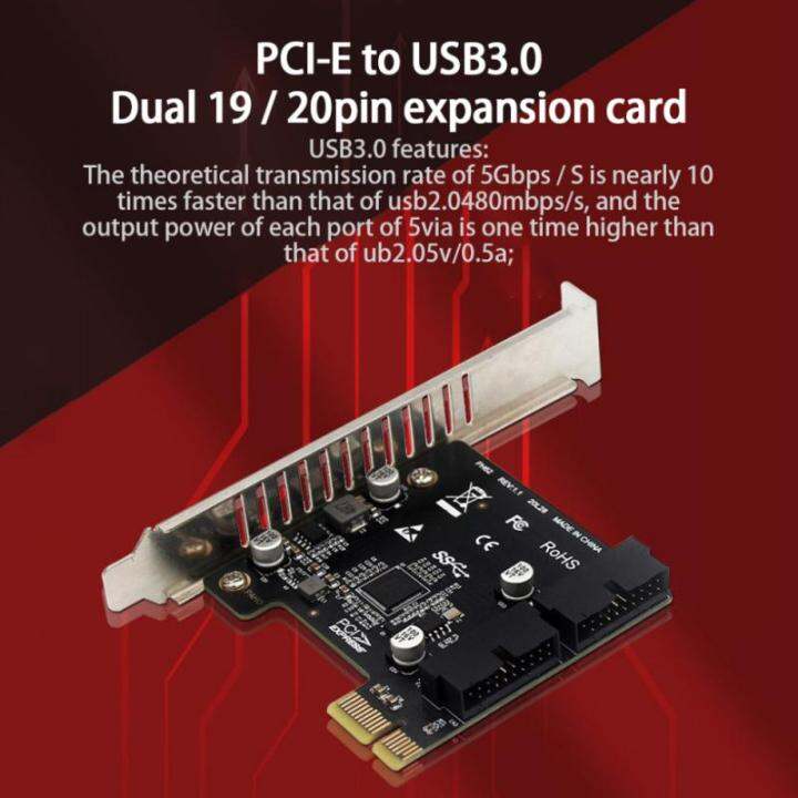 USB 3.0 PCI-E Expansion Card Adapter 2 Port USB3.0 Hub Internal 19/20 ...