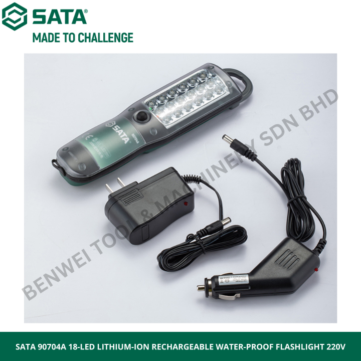 SATA 90704A 18-LED LITHIUM-ION RECHARGEABLE WATER-PROOF FLASHLIGHT 220V ...