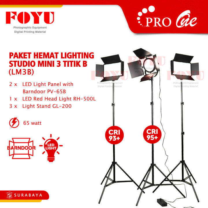 Paket LED Studio Light Lighting Mini 3 Lampu LM3B Panel Kotak Barndoor 65 Watt Continuous Pro ...