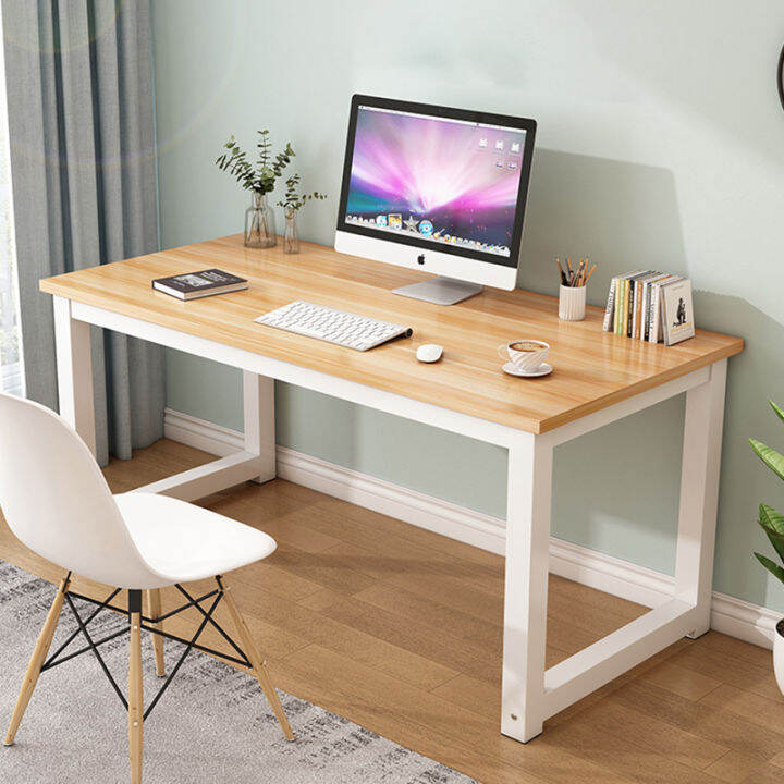 Table Office Home Desk Computer Desk Furniture (120cm x 60cm x 74cm) Solid Wood + Stainless ...