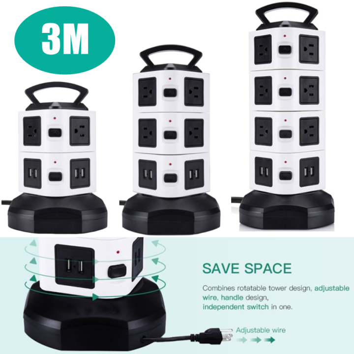 3 Metre Extension Wire Power Strip Tower Surge Protector with 14 AC ...