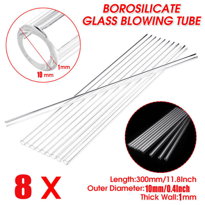 8Pcs 300mm Length OD 10mm 1mm Thick Wall Lab Borosilicate Glass Blowing ...
