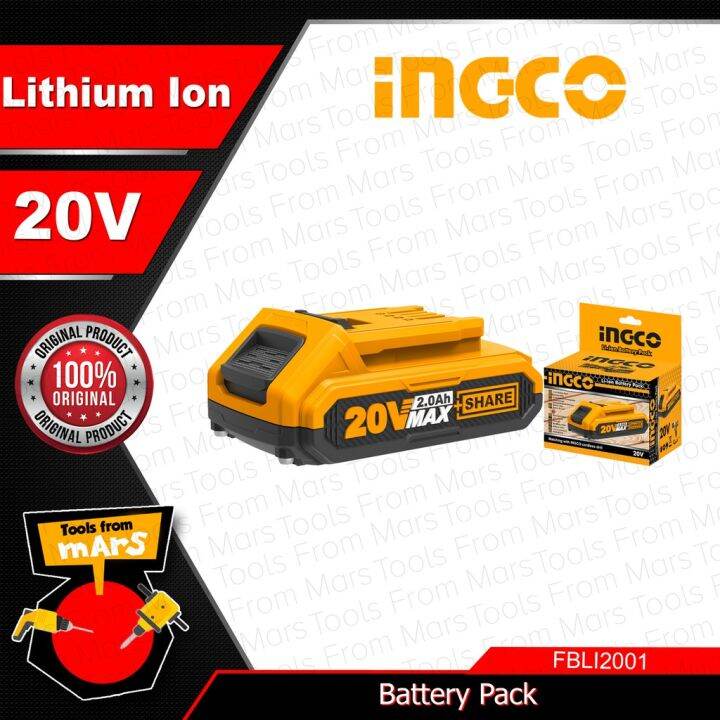 INGCO Lithium-Ion Battery Pack 20V FBLI2001 POWERSHARE •TOOLS FROM MARS ...