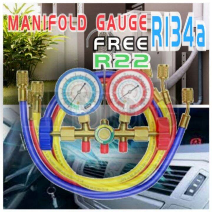 ALi R134a R22 Manifold Gauge Set ( Free R134a R22 ) Aircond Kereta Meter Gas Rumah Penyaman ...