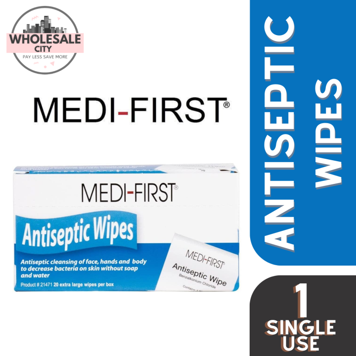 Medi-First Antiseptic Wipes, Benzalkonium Chloride Cleansing Towelettes ...