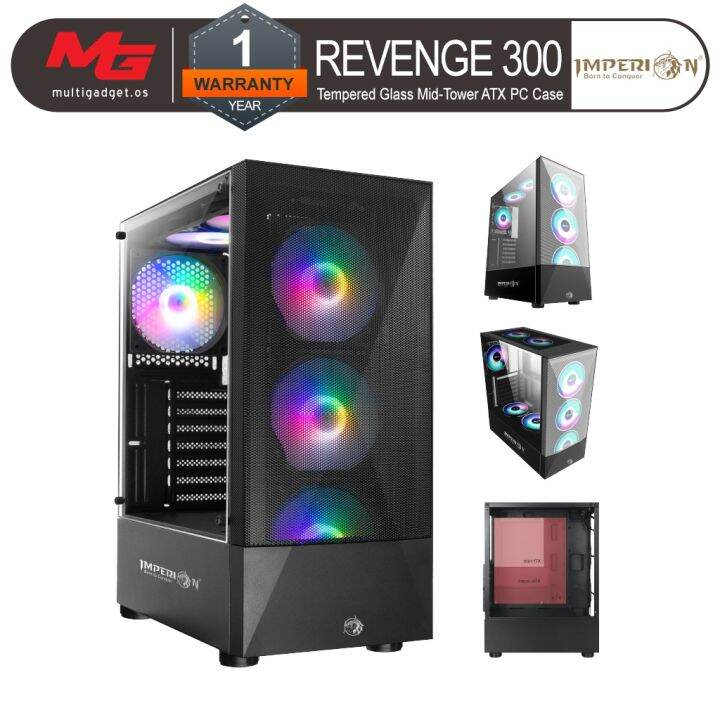 Imperion REVENGE 300 Mid-Tower Tempered Glass ATX pc case with 4 RGB fan included | Lazada